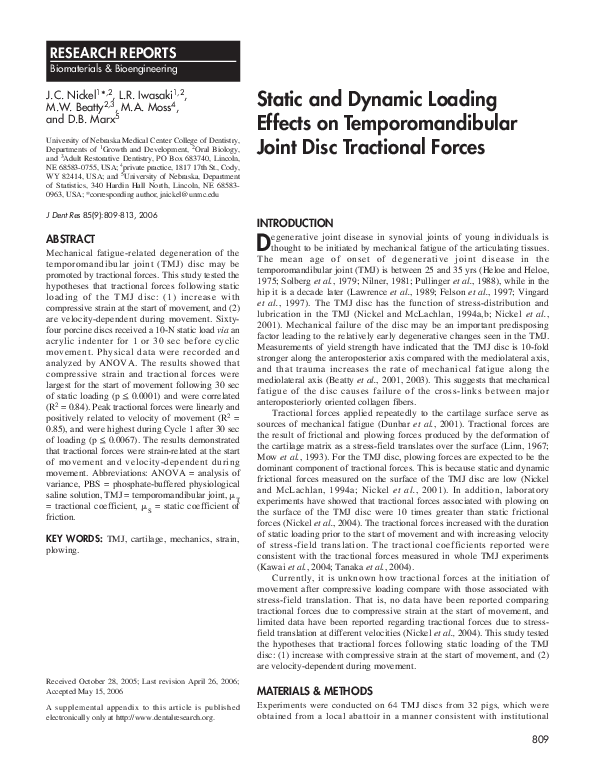 (PDF) Static and Dynamic Loading Effects on Temporomandibular Joint ...