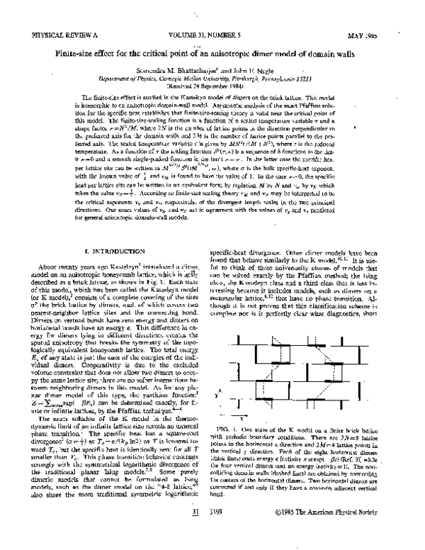 (PDF) Finite-size effect for the critical point of an anisotropic dimer model of domain walls