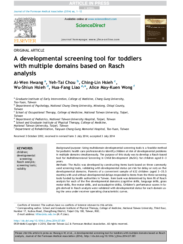 (PDF) A developmental screening tool for toddlers with multiple domains ...