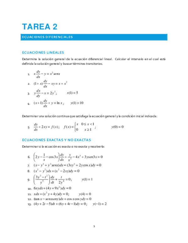 (PDF) TAREA 2 ECUACIONES DIFERENCIALES ECUACIONES LINEALES