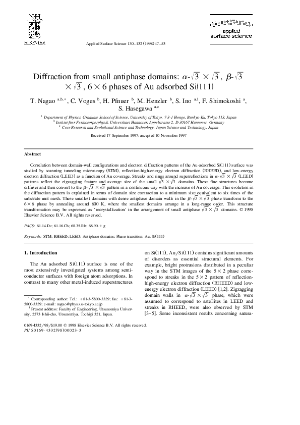 (PDF) Diffraction from small antiphase domains: a-3x3 , b-3x3 , 6x6 ...