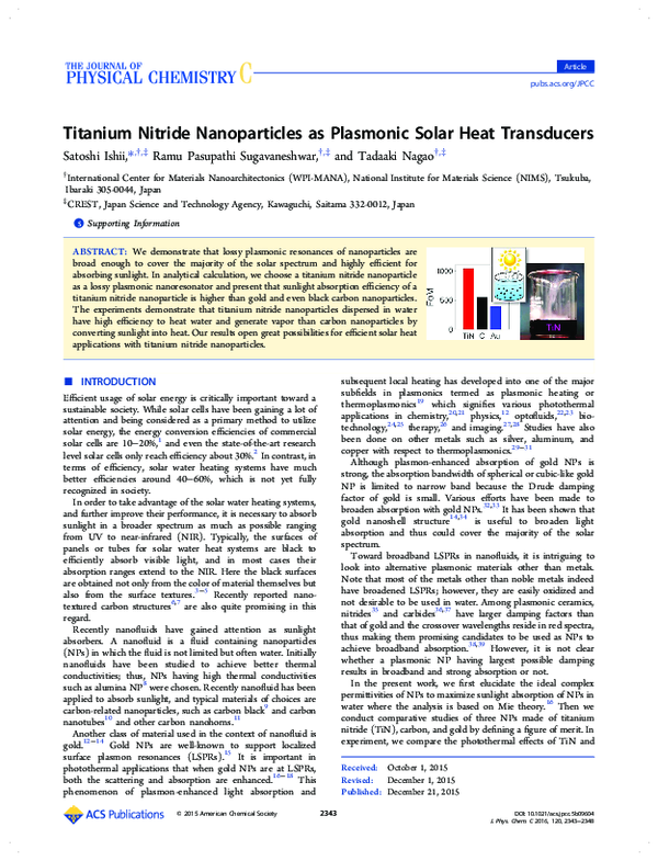 (PDF) Titanium Nitride Nanoparticles as Plasmonic Solar Heat Transducers