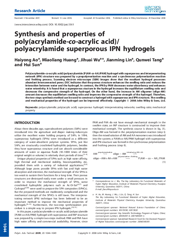 (PDF) Synthesis and properties of poly(acrylamide- co -acrylic acid ...