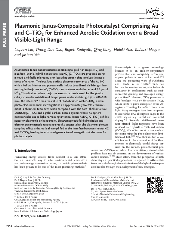 (PDF) Plasmonic Janus-Composite Photocatalyst Comprising Au and C–TiO 2 ...