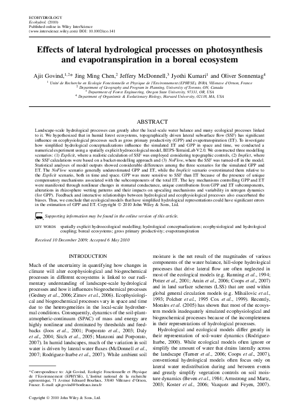 (PDF) Effects of lateral hydrological processes on photosynthesis and ...