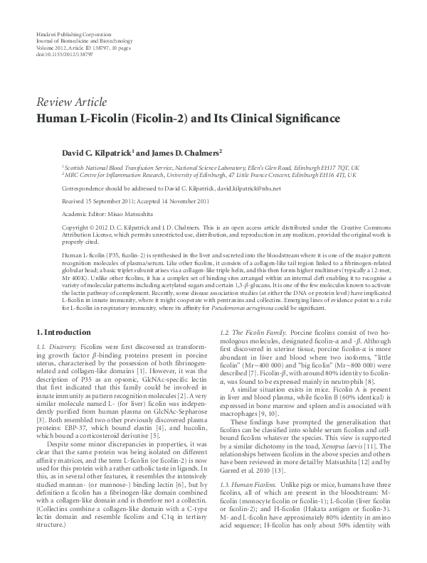 (PDF) Human L-Ficolin (Ficolin-2) and Its Clinical Significance