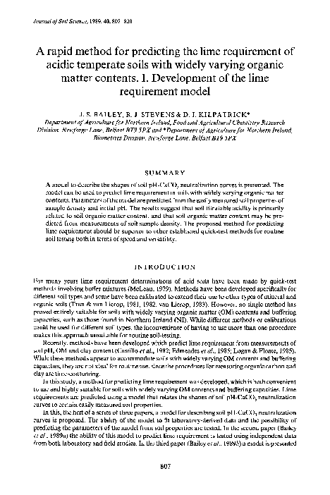 (PDF) A rapid method for predicting the lime requirement of acidic ...