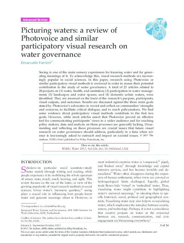 (PDF) Picturing waters: a review of Photovoice and similar ...