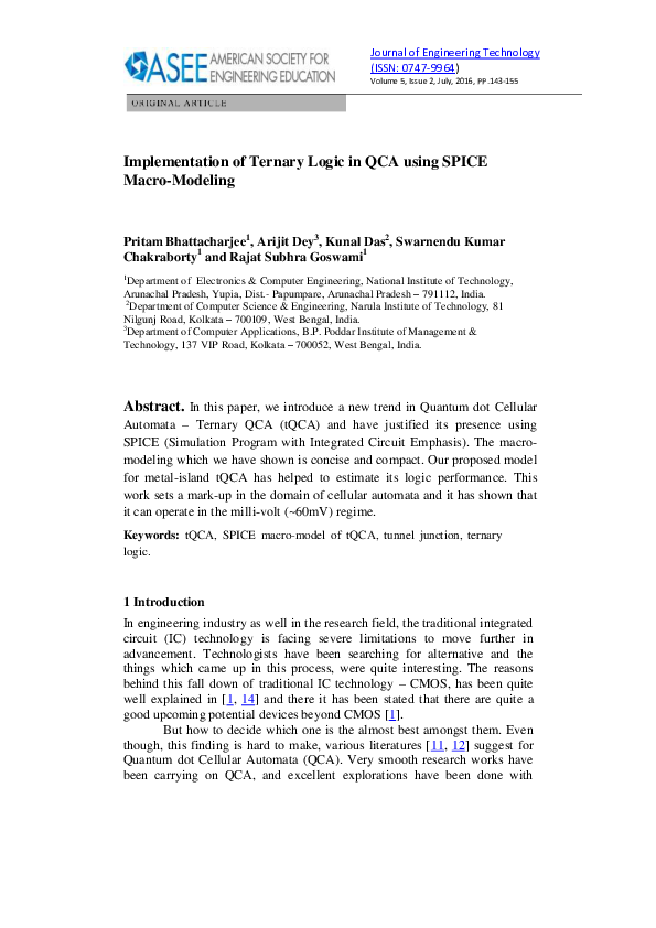 (PDF) Implementation of Ternary Logic in QCA using SPICE Macro-Modeling