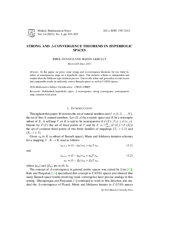 Pdf Strong And Convergence Theorems In Hyperbolic Spaces