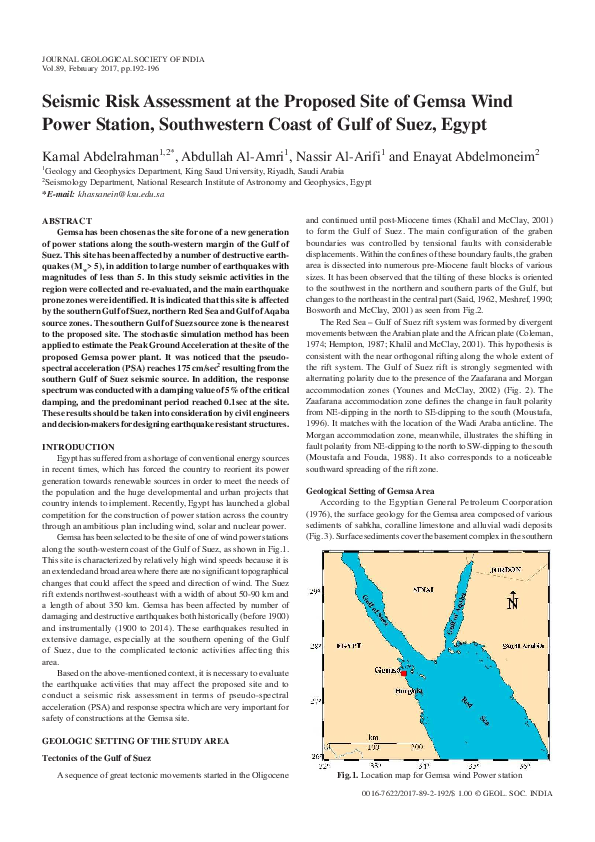 (PDF) Seismic Risk Assessment at the Proposed Site of Gemsa Wind Power ...
