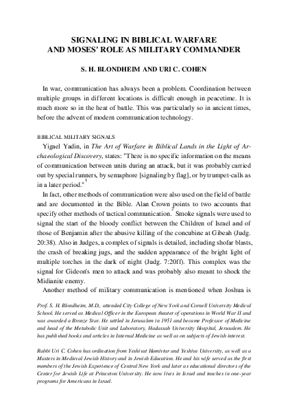 (PDF) SIGNALING IN BIBLICAL WARFARE AND MOSES' ROLE AS MILITARY COMMANDER