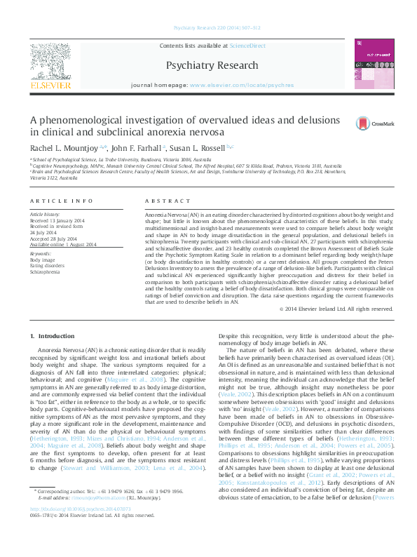 (PDF) A phenomenological investigation of overvalued ideas and ...
