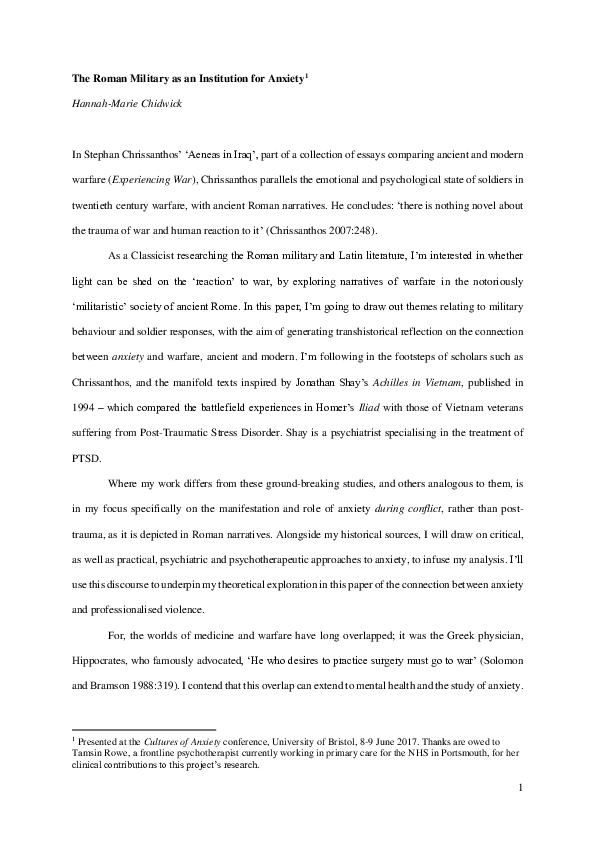 (PDF) The Roman Military as an Institution for Anxiety