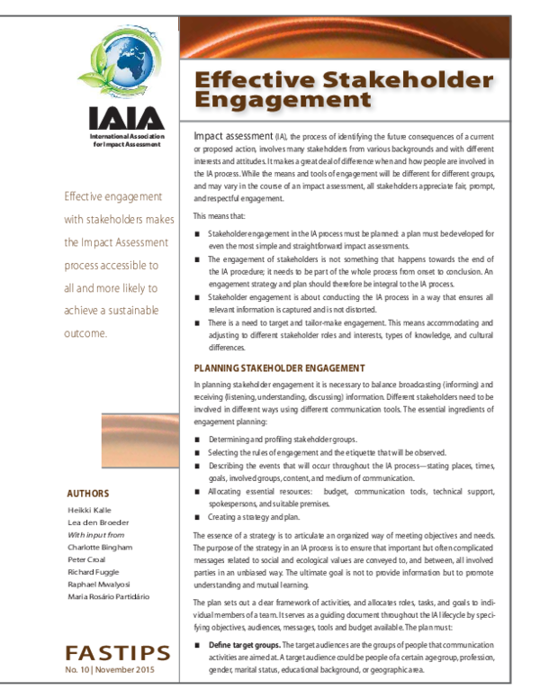 (PDF) Eff ective Stakeholder Engagement