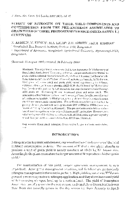 (PDF) Effect of nitrogen on yield, yield components and contribution ...