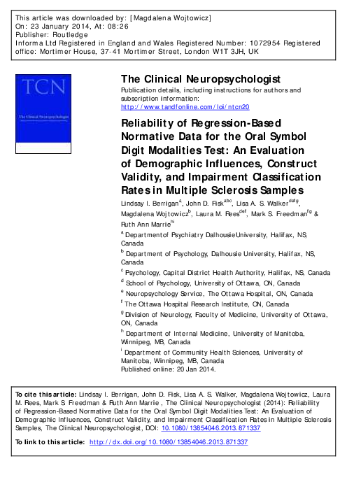 (PDF) Reliability of Regression-Based Normative Data for the Oral ...