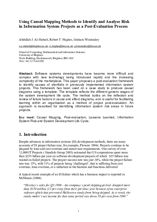 (PDF) Using Causal Mapping Methods to Identify and Analyse Risk in ...