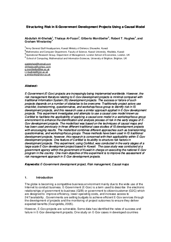 (PDF) Structuring risk in e-government development projects using a causal model