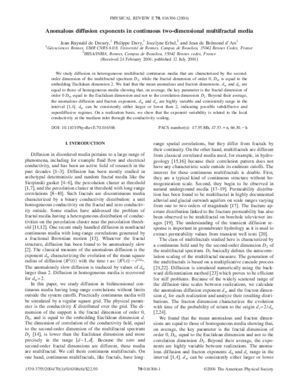 (PDF) Anomalous diffusion exponents in continuous two-dimensional multifractal media