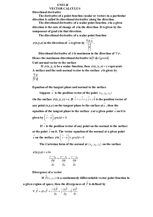 (PDF) UNIT-II VECTOR CALCULUS Directional derivative