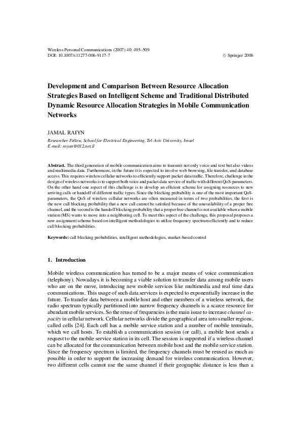 Pdf Development And Comparison Between Resource Allocation Strategies Based On Intelligent