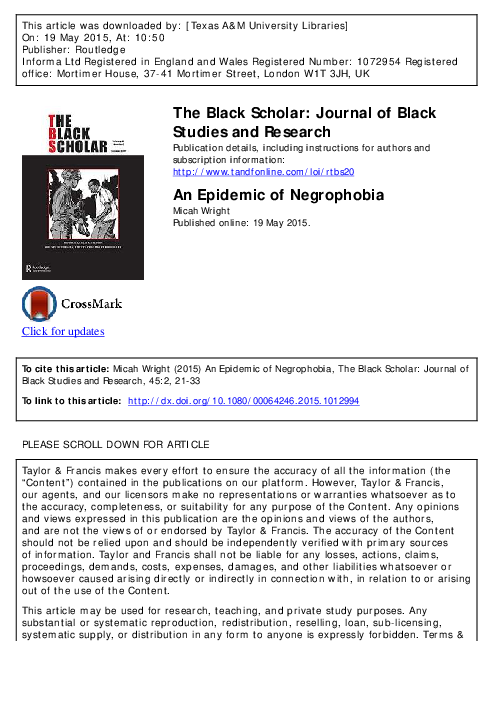 (PDF) '''An Epidemic of Negrophobia': Blackness and the Legacy of the ...