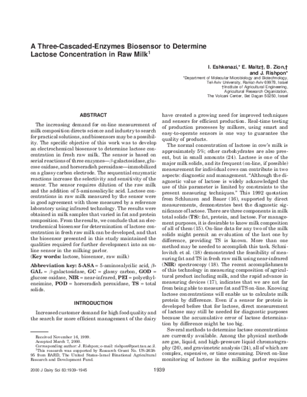 Pdf A Three Cascaded Enzymes Biosensor To Determine Lactose
