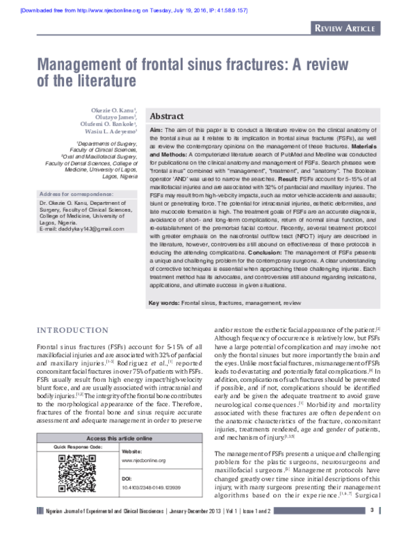 (PDF) Management of Frontal Sinus Fractures