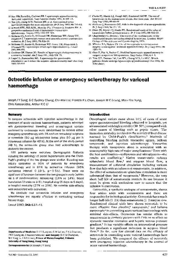 Octreotide infusion or emergency sclerotherapy for variceal haemorrhage