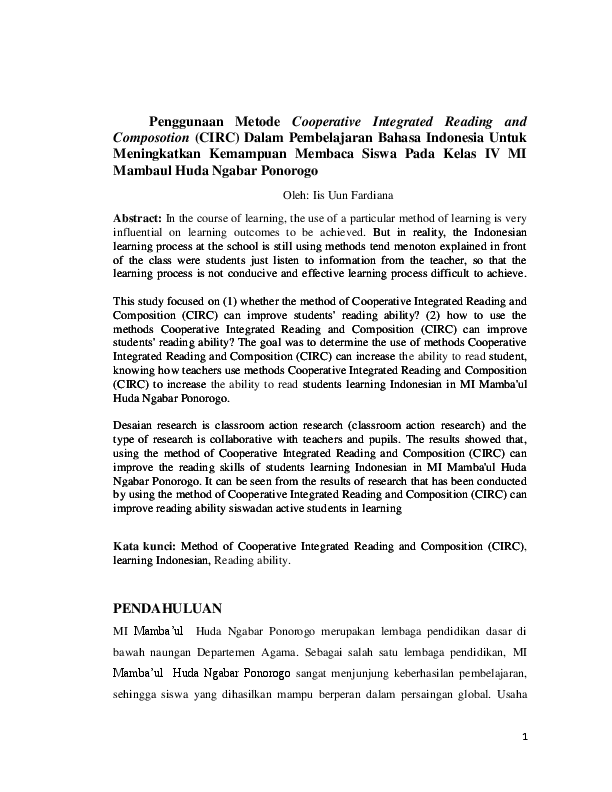 (PDF) Penggunaan Metode Cooperative Integrated Reading and Composotion (CIRC) Dalam Pembelajaran ...