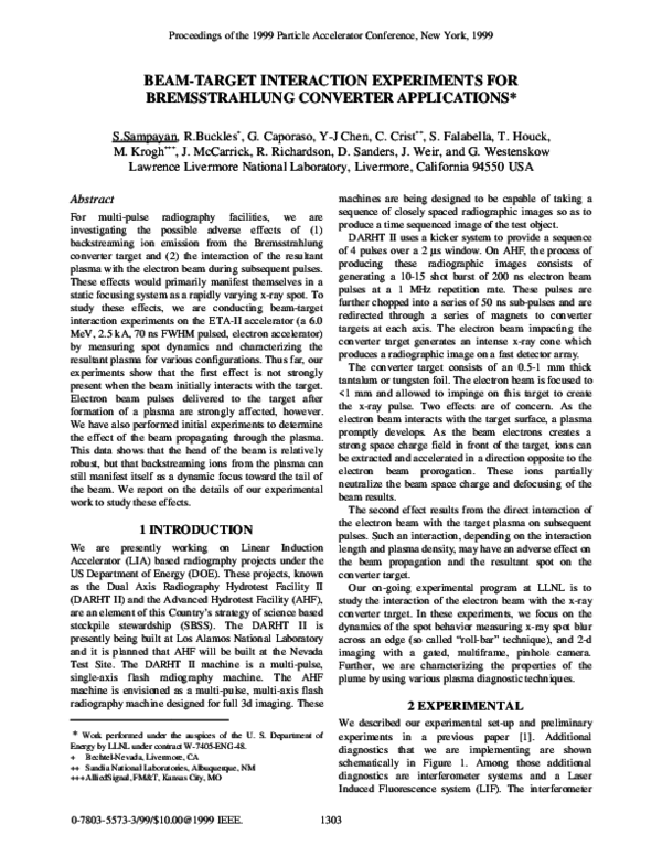 (PDF) Beam-target interaction experiments for bremsstrahlung converter ...