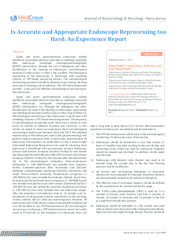 (PDF) Is Accurate and Appropriate Endoscope Reprocessing too Hard: An ...