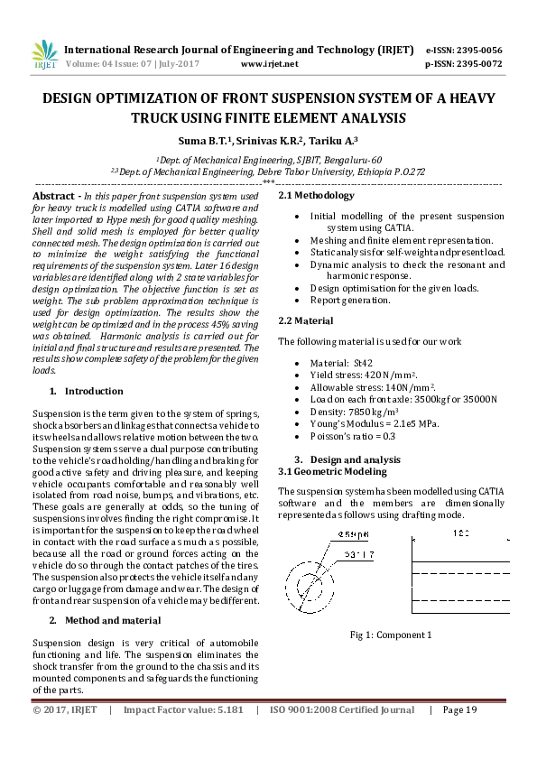 (PDF) DESIGN OPTIMIZATION OF FRONT SUSPENSION SYSTEM OF A HEAVY TRUCK ...