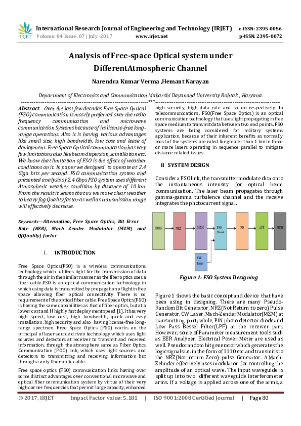(PDF) Analysis of Free-space Optical system under DifferentAtmospheric Channel