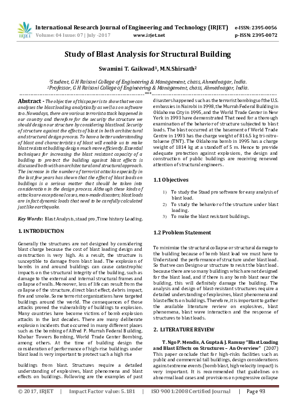 (PDF) Study of Blast Analysis for Structural Building | IRJET Journal ...