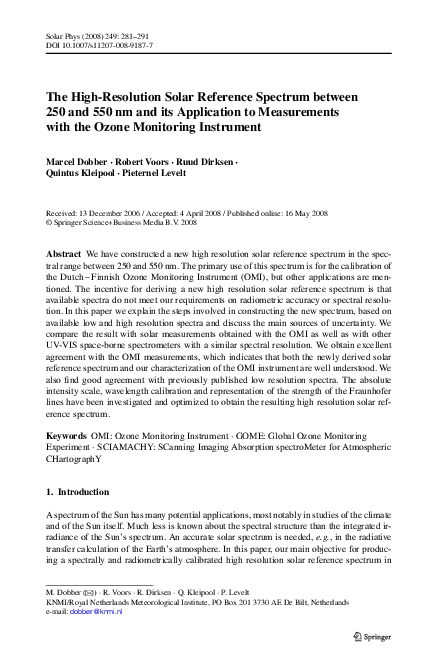 (PDF) The High-Resolution Solar Reference Spectrum between 250 and 550 ...