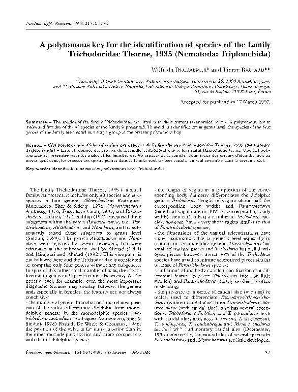 (PDF) A polytomous key for the identification of species of the family ...