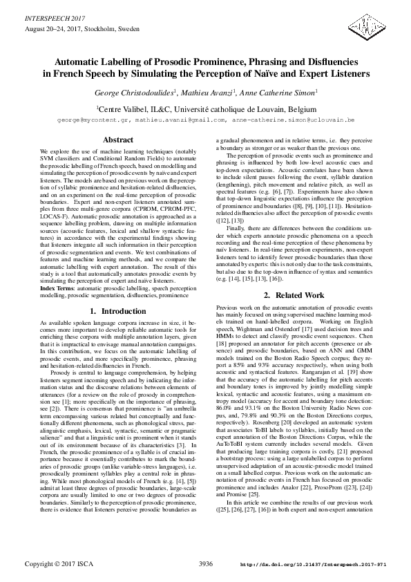 Pdf Automatic Labelling Of Prosodic Prominence Phrasing And