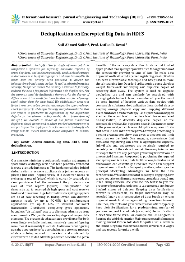 (PDF) Deduplication on Encrypted Big Data in HDFS
