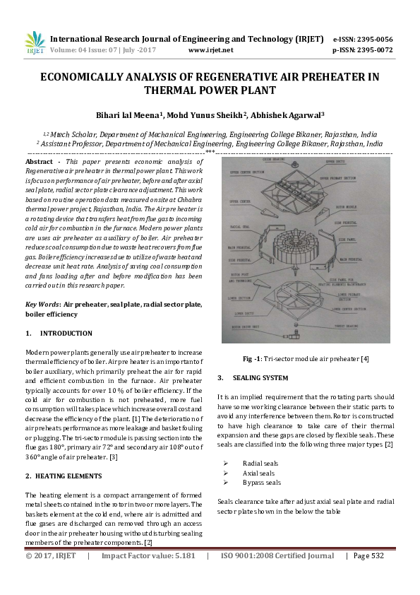 (PDF) ECONOMICALLY ANALYSIS OF REGENERATIVE AIR PREHEATER IN THERMAL ...