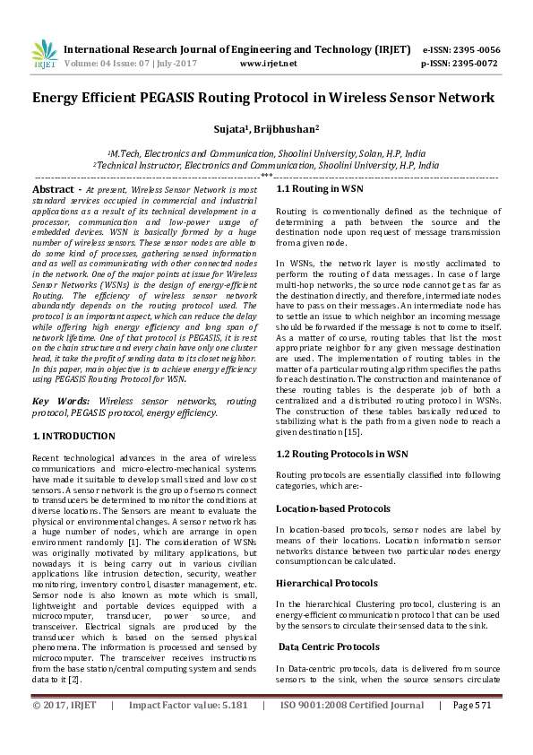 Pdf Energy Efficient Pegasis Routing Protocol In Wireless Sensor Network