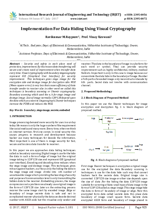 Pdf Implementation For Data Hiding Using Visual Cryptography
