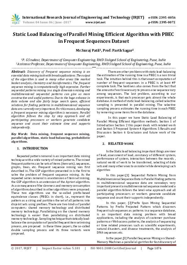 (PDF) Static Load Balancing of Parallel Mining Efficient Algorithm with PBEC in Frequent ...
