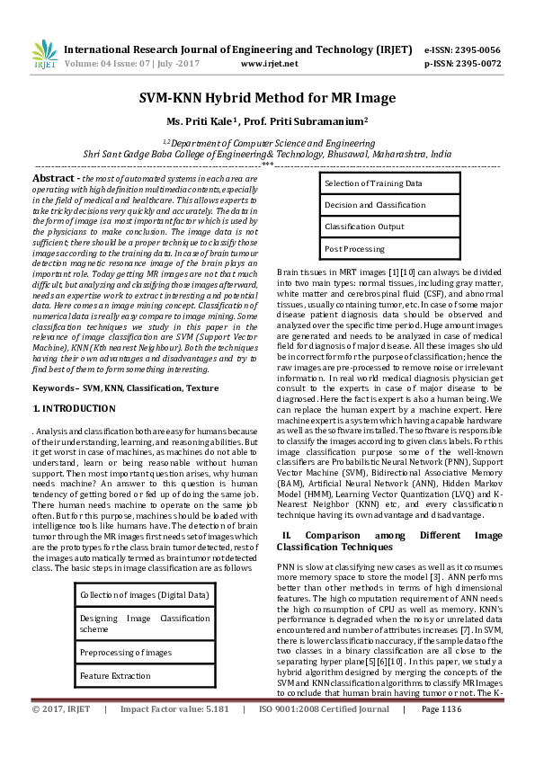 (PDF) SVM-KNN Hybrid Method for MR Image