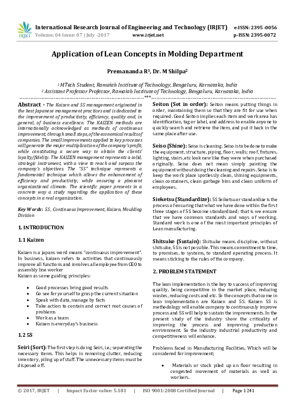 (PDF) Application of Lean Concepts in Molding Department