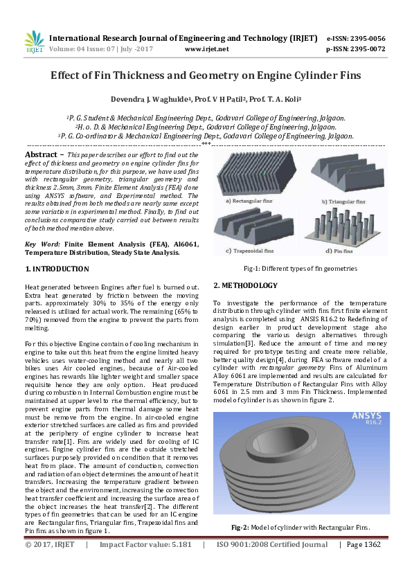 (PDF) Effect of Fin Thickness and Geometry on Engine Cylinder Fins