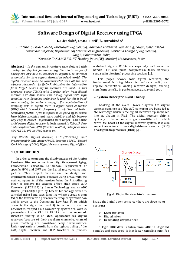 (PDF) Software Design of Digital Receiver using FPGA