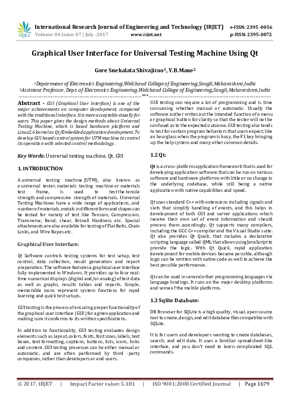 Pdf Graphical User Interface For Universal Testing Machine Using Qt