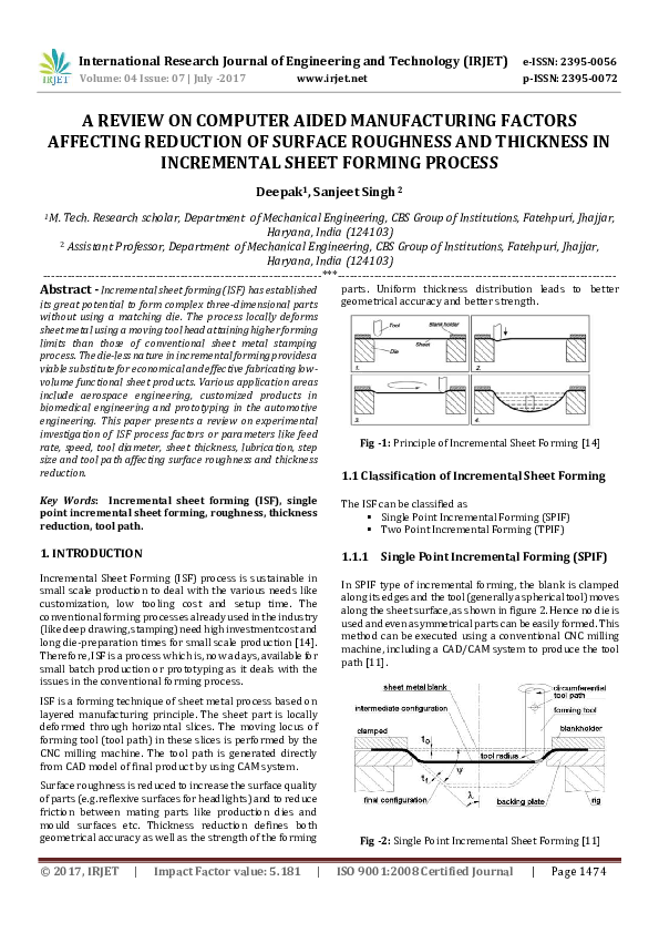 Pdf A Review On Computer Aided Manufacturing Factors Affecting Reduction Of Surface Roughness